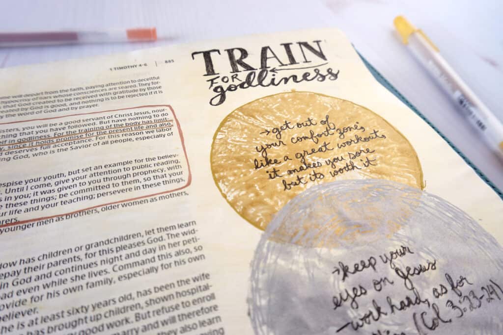 1 Timothy 4 - train for godliness Bible journaling | Divine Creative Love