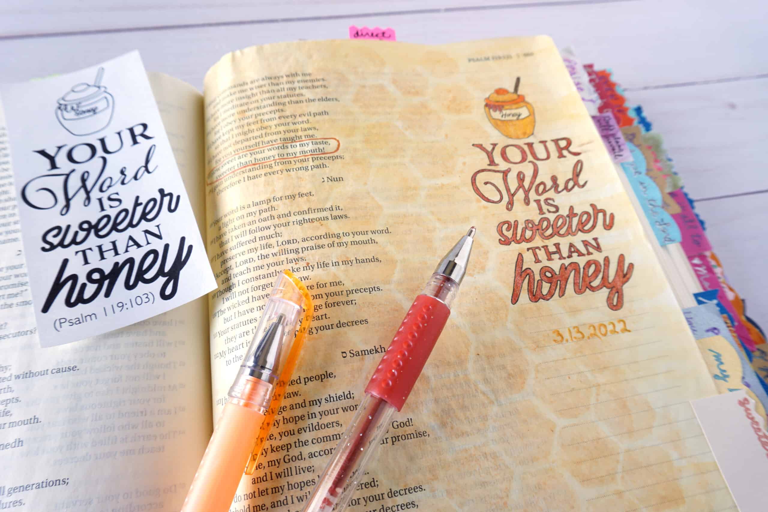 Psalm 119 sweeter than honey Bible journaling page | Divine Creative Love